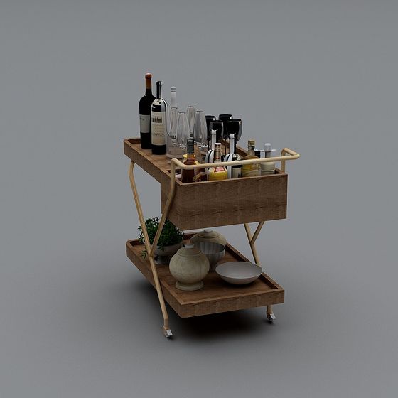 Elegant Low-Poly Bar Cart 3D model for Modern Interiors