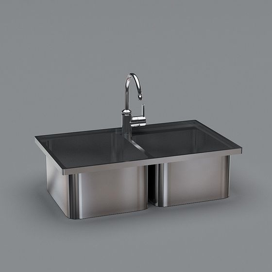 Sleek Double Stainless Steel Sink 3D model