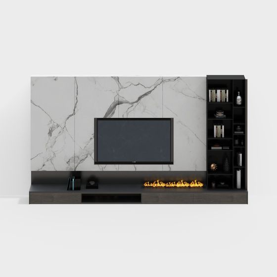 Elegant Low-Polygon TV Cabinet – Marble & Dark Wood
