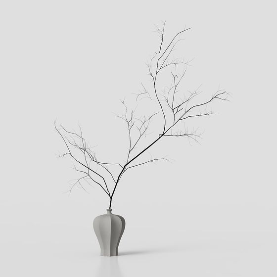 Minimalistic Dry Branch Vase 3D Model – Low-Poly Nature Decor
