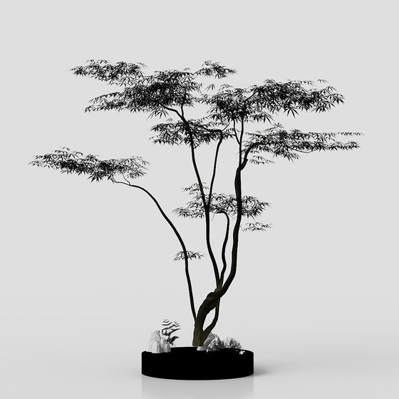 Low-Poly Maple Tree 3D Model – Black Trunk & Green Leaves