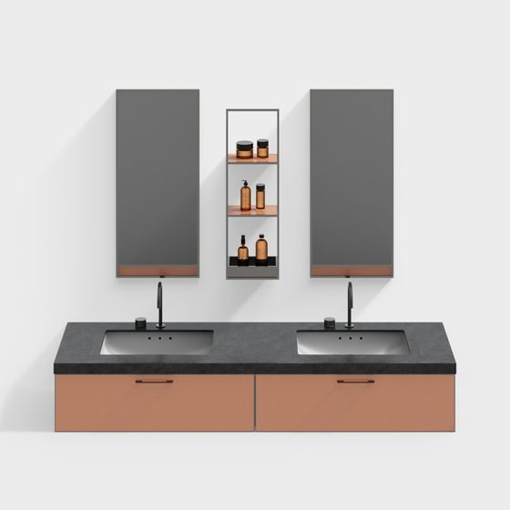 Stylish Double Sink Vanity 3D model for Contemporary Spaces