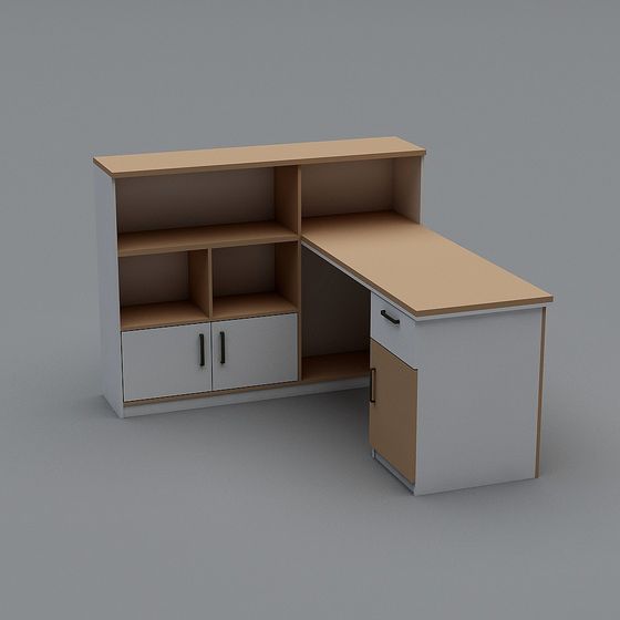 L-Shaped Office Desk 3D Model – Natural Wood Texture