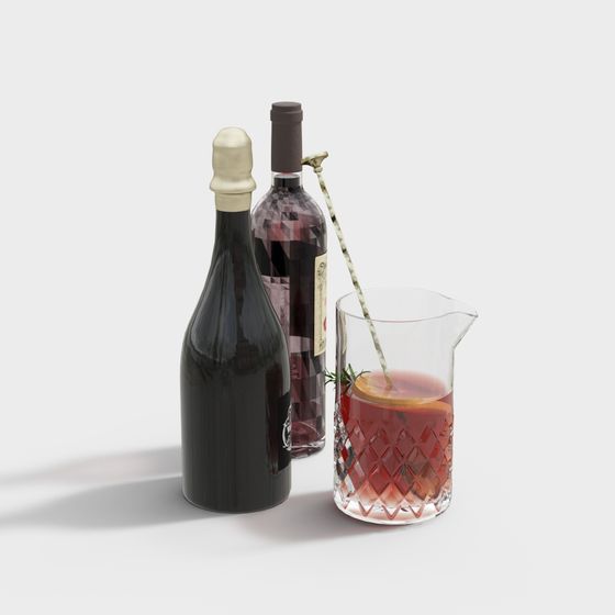 Elegant Cocktail Art 3D Model – Low-Poly Bar Set