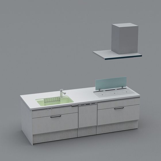 Minimalist Kitchen Island 3D model for Modern Spaces
