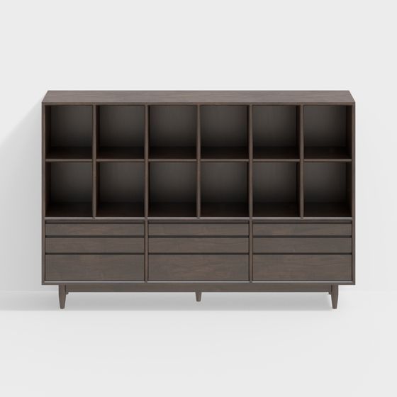 Mid-Century Modern Bookshelf 3D Model – Wood Grain Design