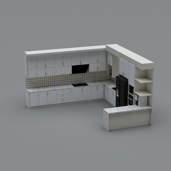 Elegant Low-Polygon Kitchen 3D Model Design