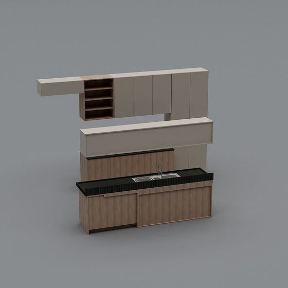 Modern Low-Polygon Kitchen Cabinet 3D model