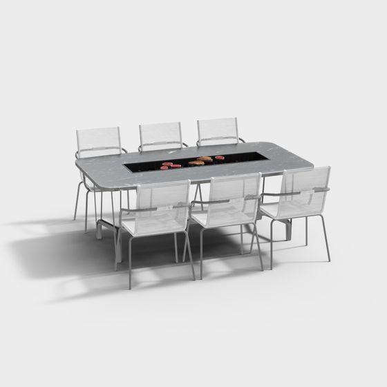 Urban Terrace Dining Table and Chairs Set – Low-Poly Marble