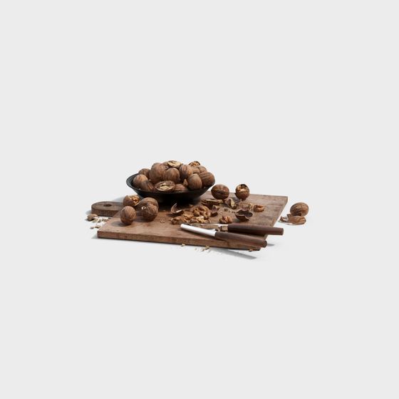 Walnut and Cutting Board 3D Model – Low-Poly Kitchen Prop