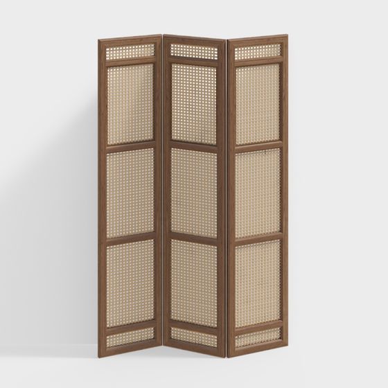Elegant Low-Poly Room Divider 3D Model – Wooden Rattan Design