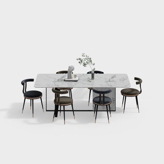 Urban Dining Table and Chairs Set 3D Model – Modern Design