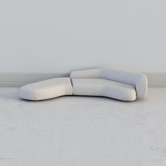 Streamlined Low-Poly Sofa 3D Model – Gray Leather Design