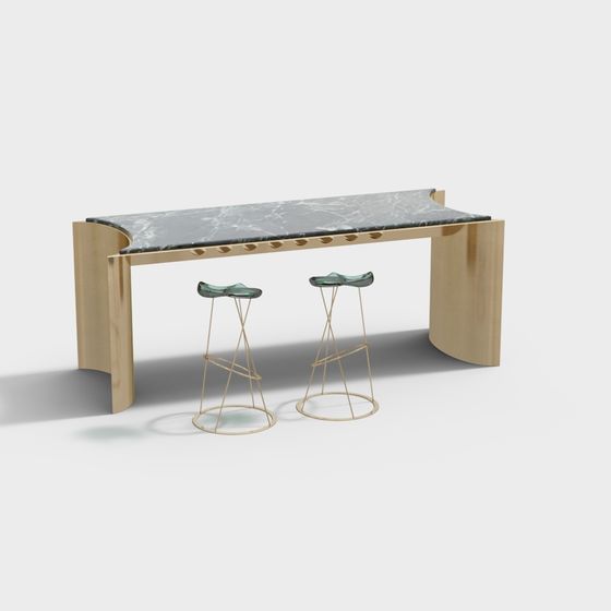 Curved Marble Dining Table 3D model