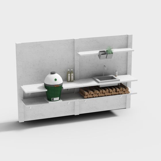 Minimalist Concrete Outdoor Kitchen 3D model
