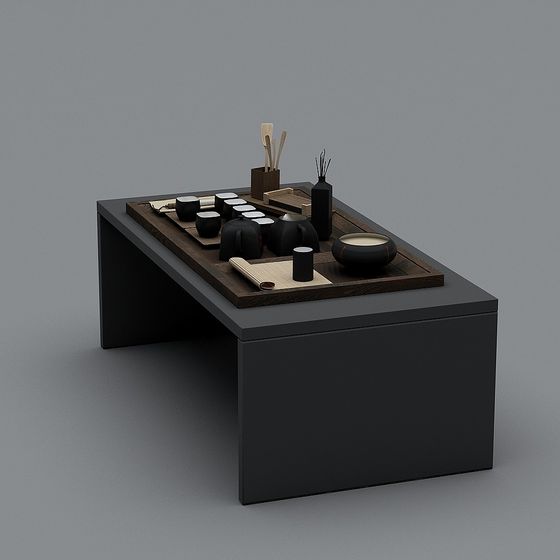 Minimalist Tea Set 3D Model – Low-Poly Eastern Style