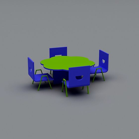 Colorful Low-Poly Round Table and Chair Set 3D model