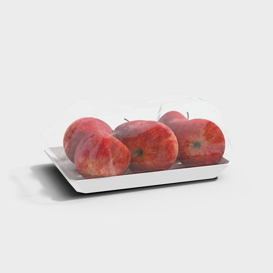 Transparent Apple Packaging 3D Model – Realistic Fruit Display