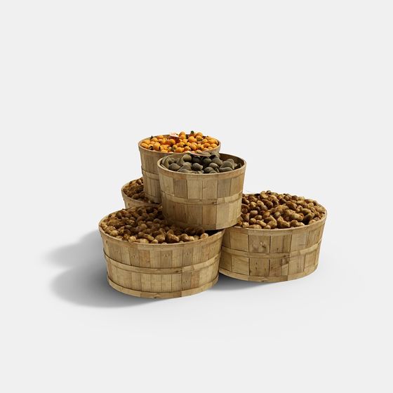 Rustic Wooden Barrel Stack 3D model