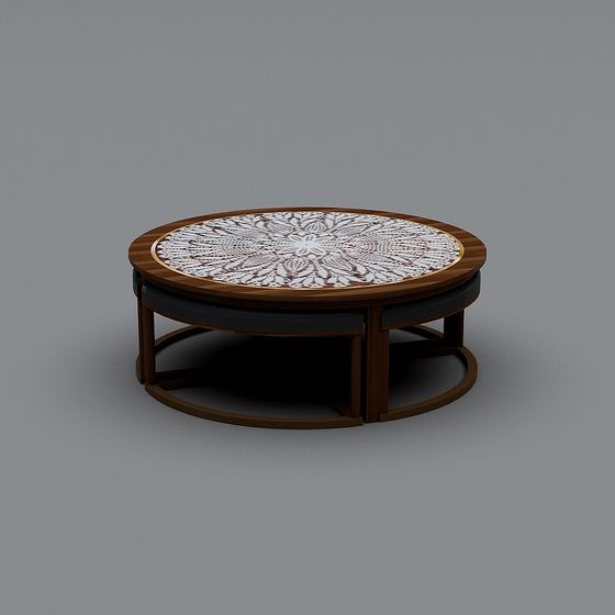 Unique Round Coffee Table 3D Model – Low Poly Wood Design