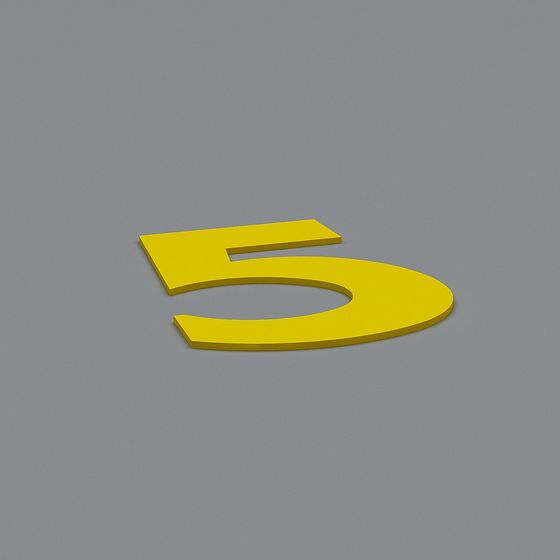 Vibrant Number 5 3D Model – Low-Poly Yellow Design