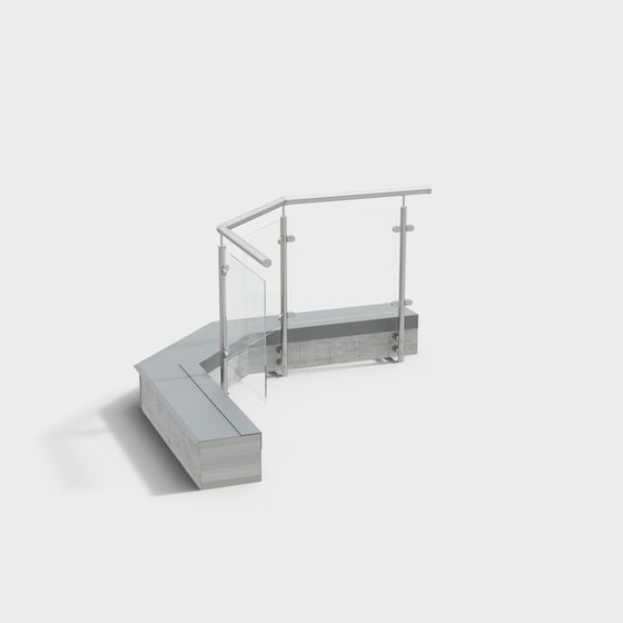 Low Poly Glass Railing Corner 3D model