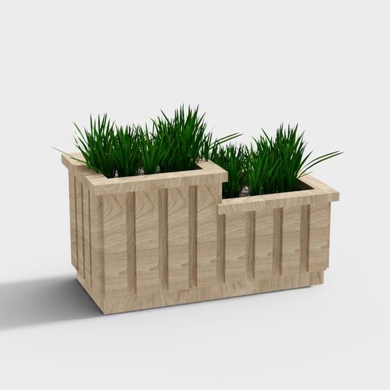 Stylish Wooden Planter Box 3D model
