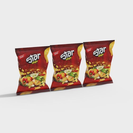 Star Chips 3D Model – Vibrant Low-Poly Snack Packaging