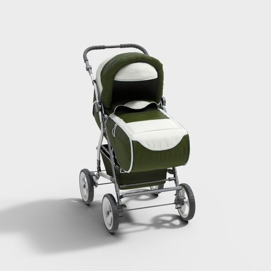 Charming Low-Polygon Baby Stroller 3D model