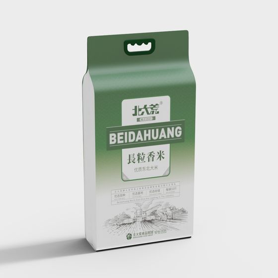 Beidahuang Rice Bag 3D Model – Low-Poly Green Fabric
