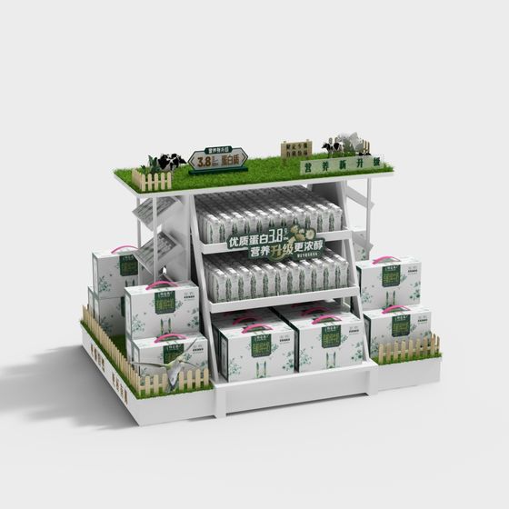 Low-Poly Milk Display Rack 3D Model – Detailed Textured Design