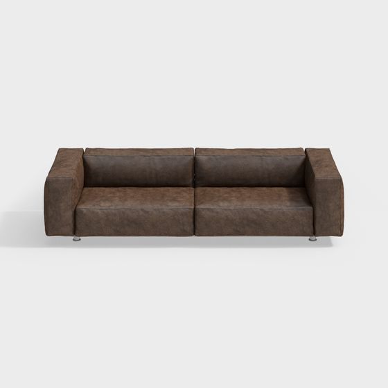 Elegant Low-Poly Leather Sofa 3D Model – Vintage Brown