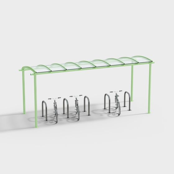 Modern Bicycle Parking Shelter 3D Model – Low-Poly Green Design