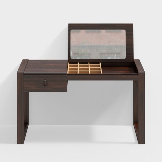 Modern Minimalist Dressing Table 3D Model – Wood and Glass