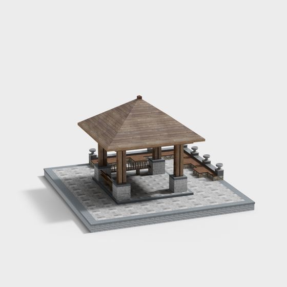 Charming Low-Polygon Park Pavilion 3D Model