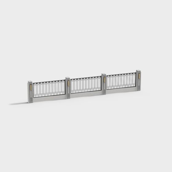 Sleek Iron Gate 3D Model – Low-Poly Concrete & Metal