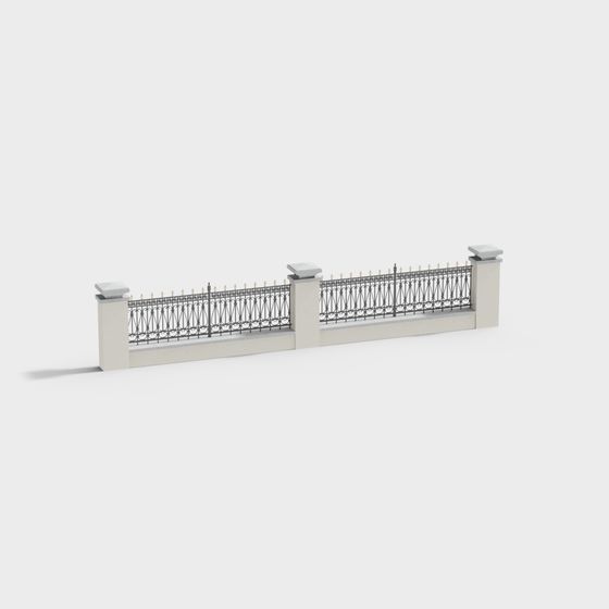 Elegant Classical Wrought Iron Railing 3D model