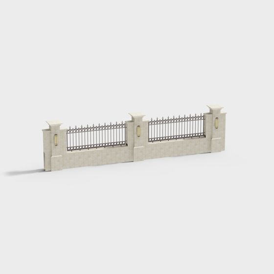Elegant Classical Courtyard Fence – Low-Poly 3D Model