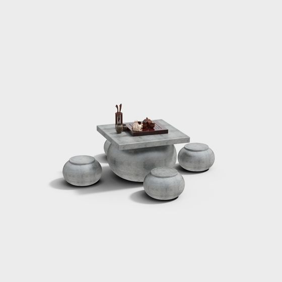 Zen Tea Table Set 3D model for Modern and Traditional Aesthetics