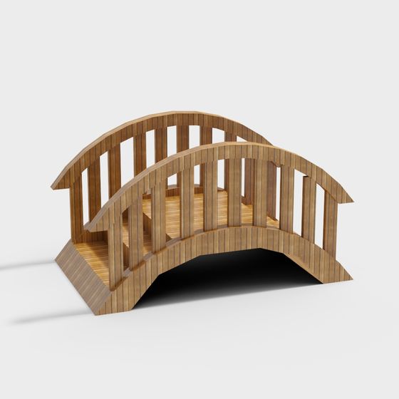 Elegant Low-Polygon Wooden Bridge 3D model
