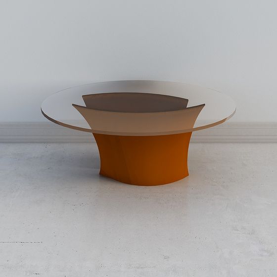 Flowing Round Table 3D Model – Glass and Wood Design