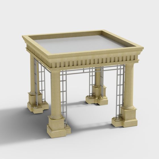 Roman Column Gazebo 3D Model – Classical Golden Columns