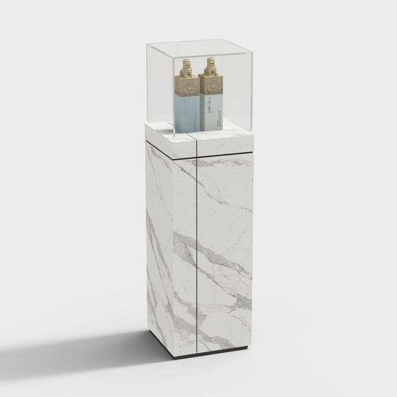 Elegant Marble Display Cabinet 3D Model – Marble and Metal