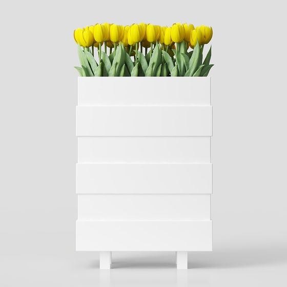 Minimalist Flower Pot Cabinet 3D Model – Vibrant, Low-Poly Design