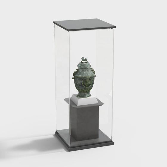 Antique Vase Showcase 3D Model – Geometric Pattern Design