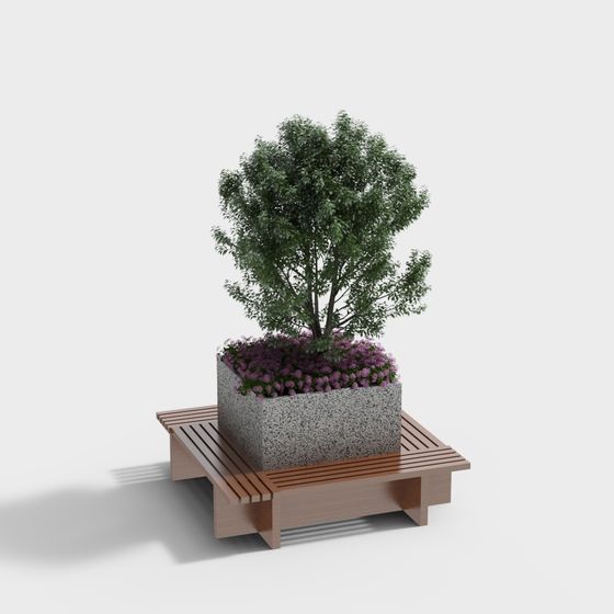 Urban Oasis Planter Seat 3D Model – Concrete & Greenery