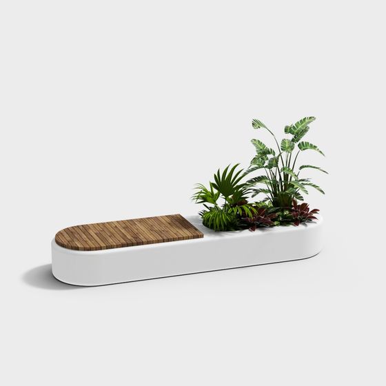 Urban Oasis Bench 3D Model – Low-Poly Wood and Plant Design