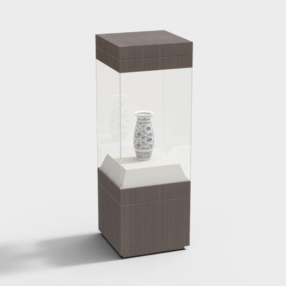 Elegant Display Cabinet 3D Model – Wooden and Glass Design