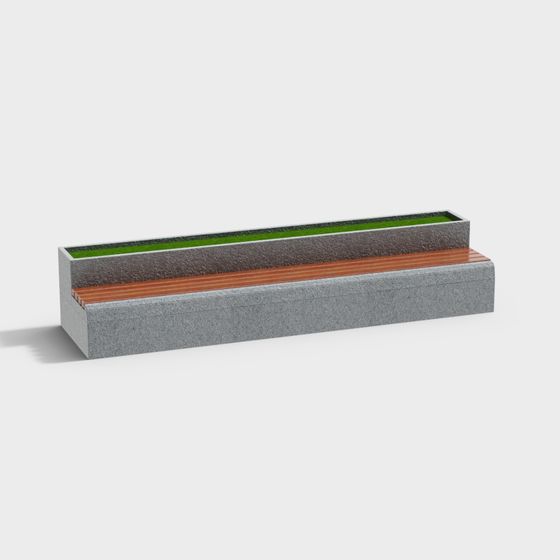 Urban Bench 3D Model – Concrete and Grass Design