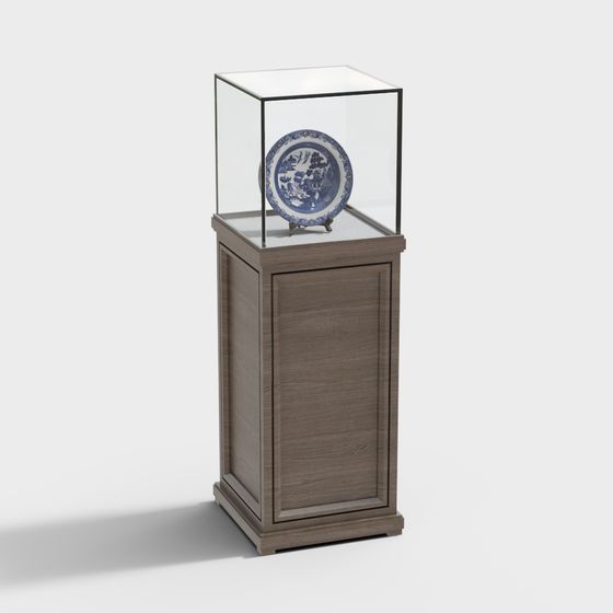 Elegant Display Cabinet 3D Model – Gray Wood Classic-Modern